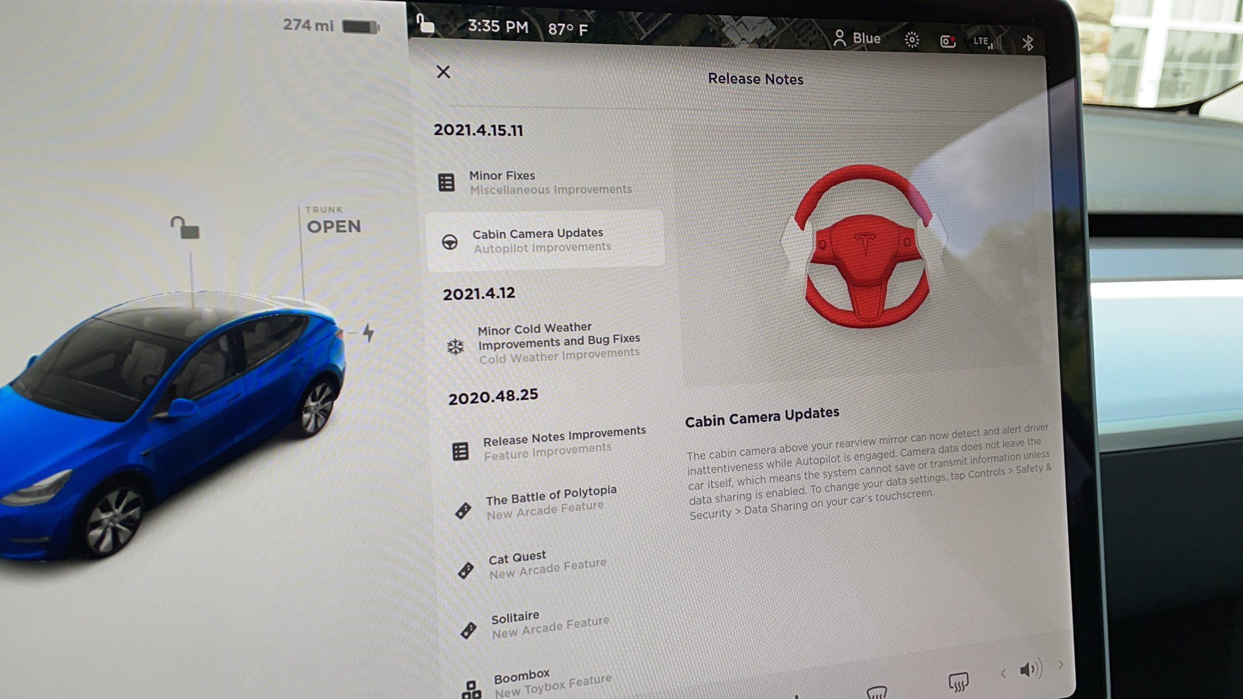 Tesla officially supports driver monitoring through cabin camera with ...